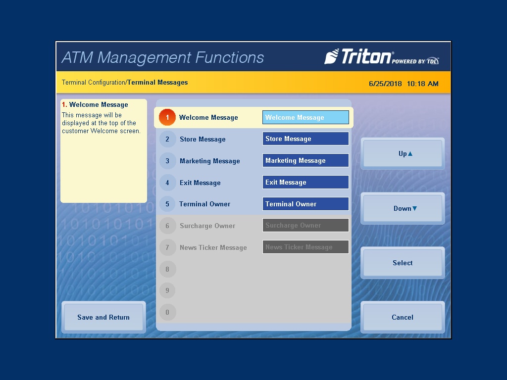 Surcharge Owner and News Ticker Message are not configurable at this time.